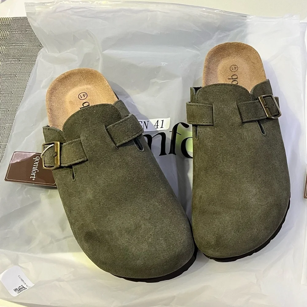 qomfort | Shoes | Olive Suede Buckle Mule Slipon Comfort Clog | Poshmark